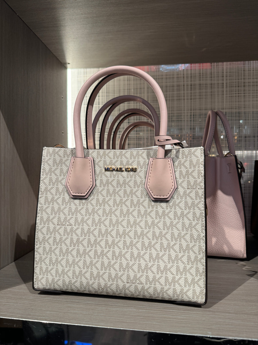 Michael Kors Crossbody Mercer Medium Satchel In Monogram Powder Blush ...